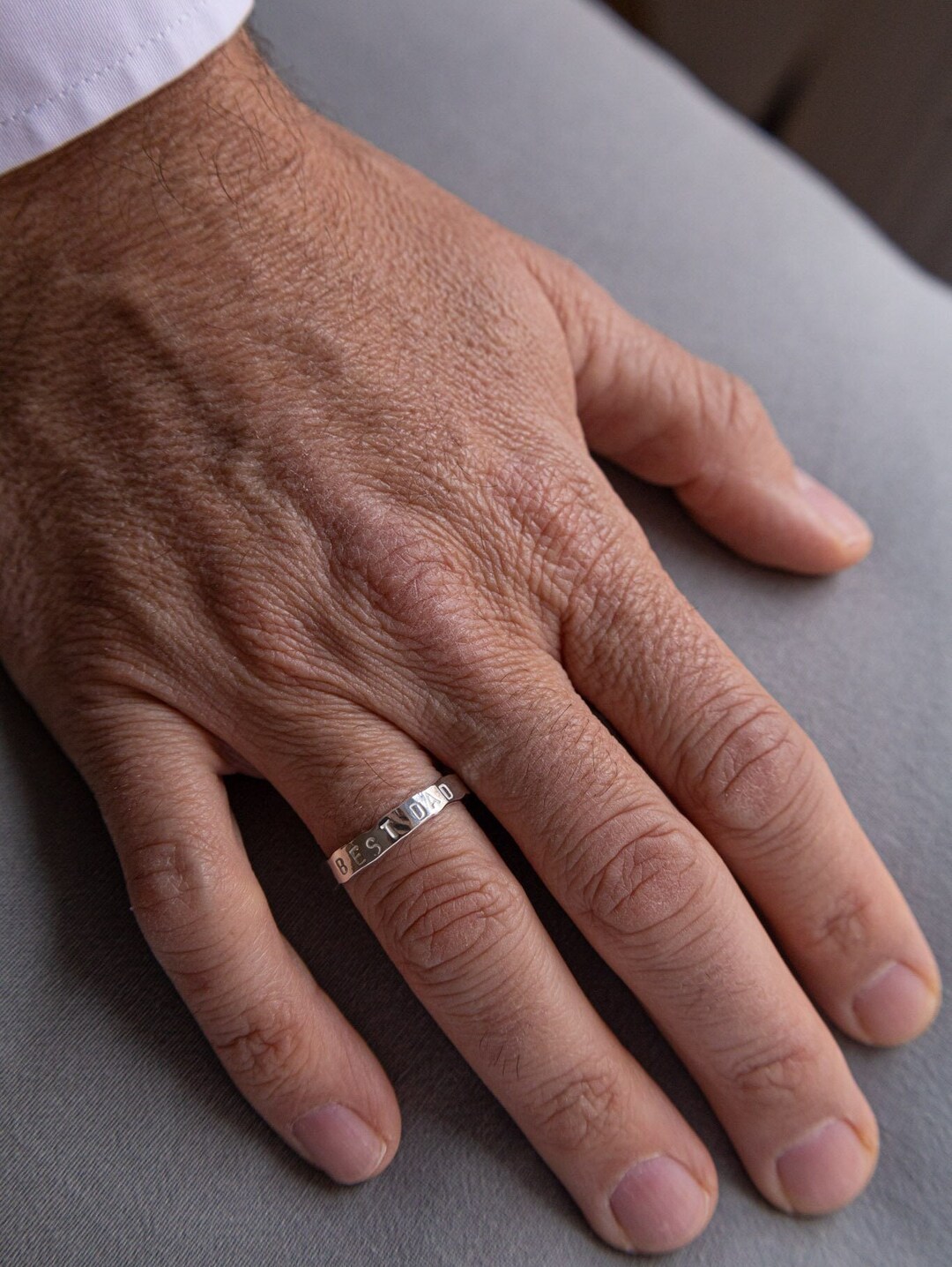 Hammered Sterling Silver Engraved Ring: Custom Name Band for Dad - Etsy