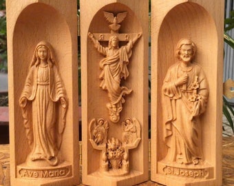 The Holy Family Figurine, Triptych of Jesus Virgin Mary and Saint Joseph Statue, Gift for ...