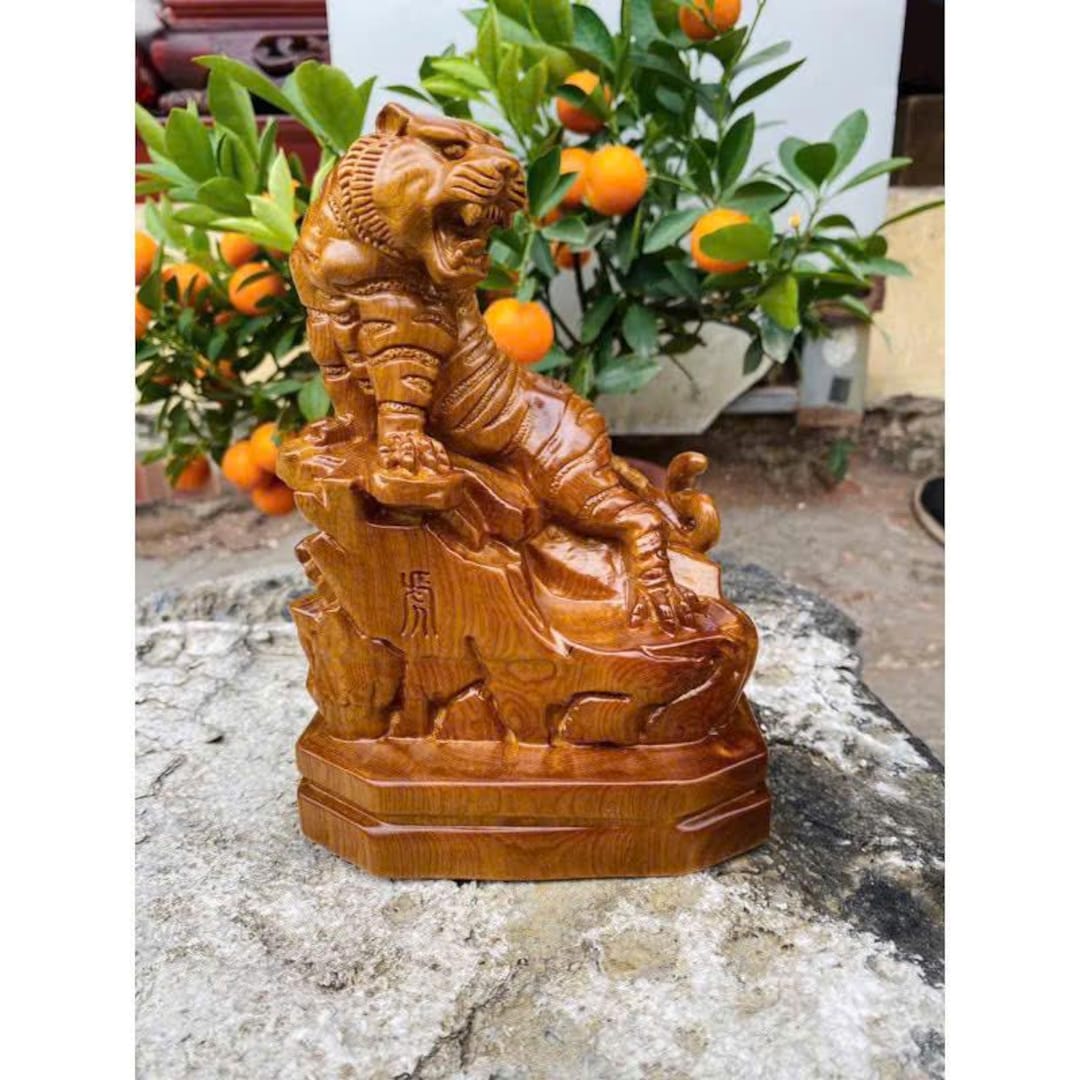Wooden Tiger Statue Feng Shui | Hand Carved Tiger Wood Sculpture ...