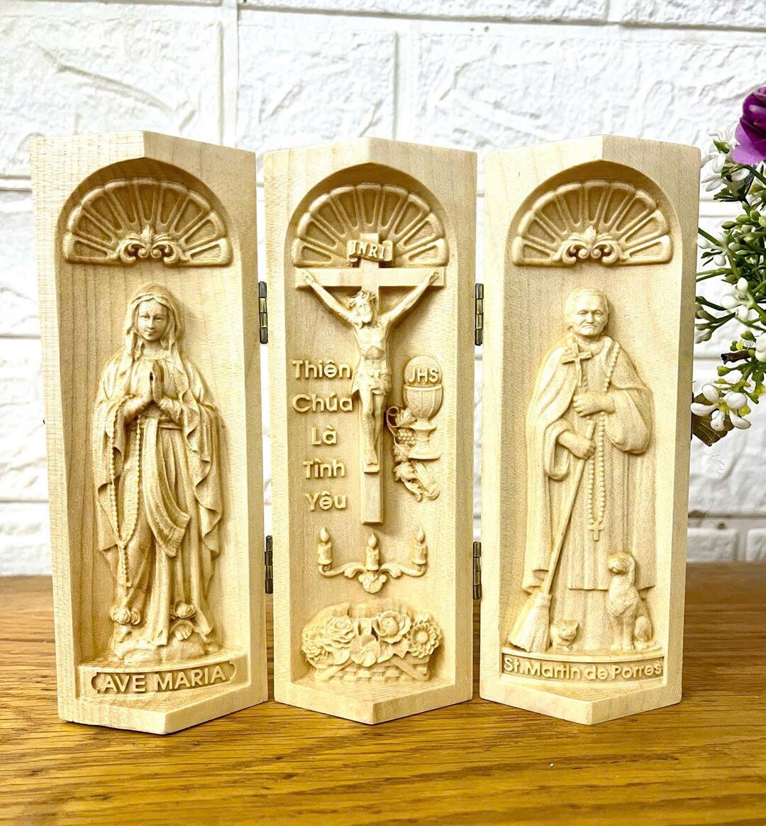 Wooden Triptych | Saint Martin De Porres, Virgin Mary, Crucifix - Etsy