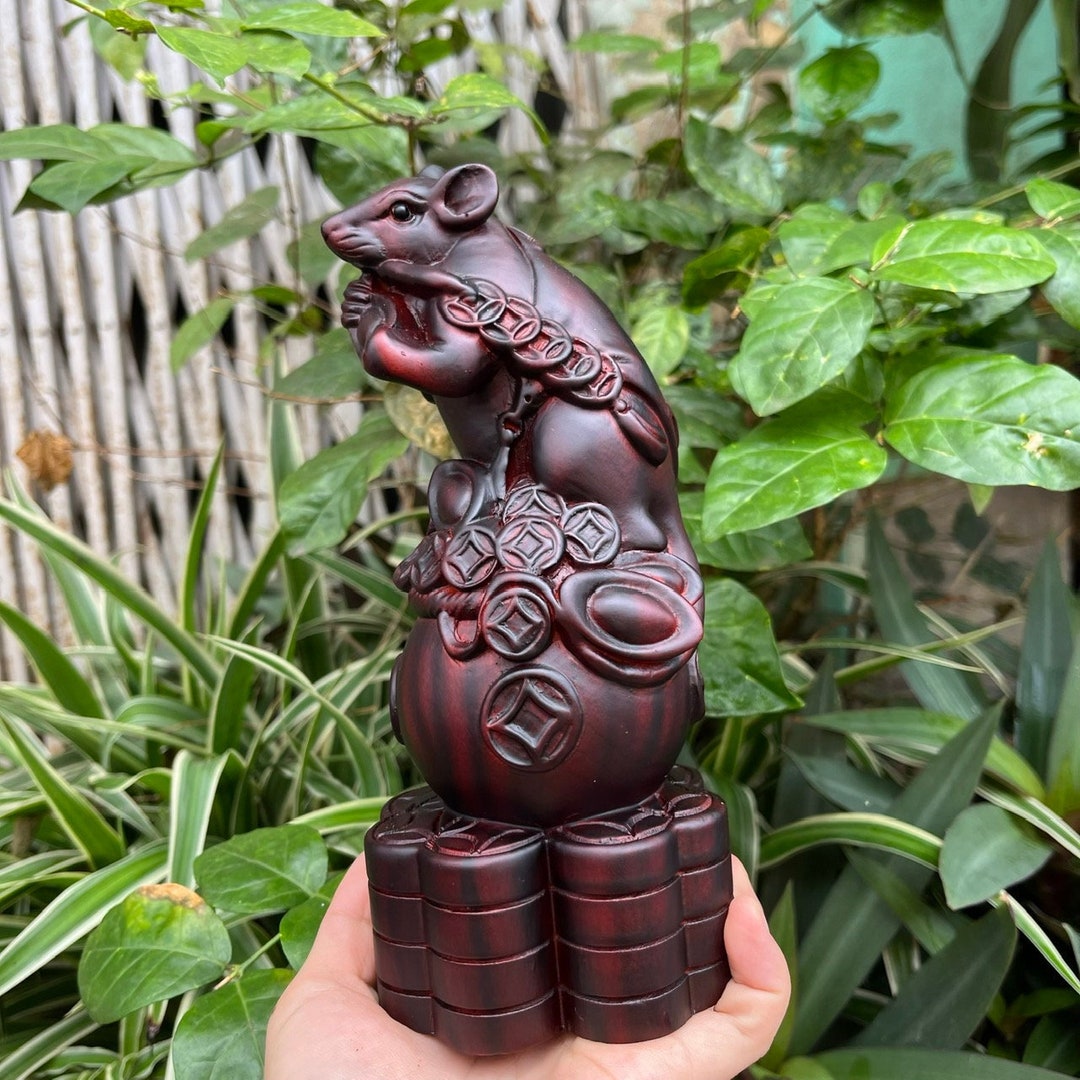 Wooden Mouse Sculpture Made by Ebony, Fengshui Wooden Mice, Miniature ...