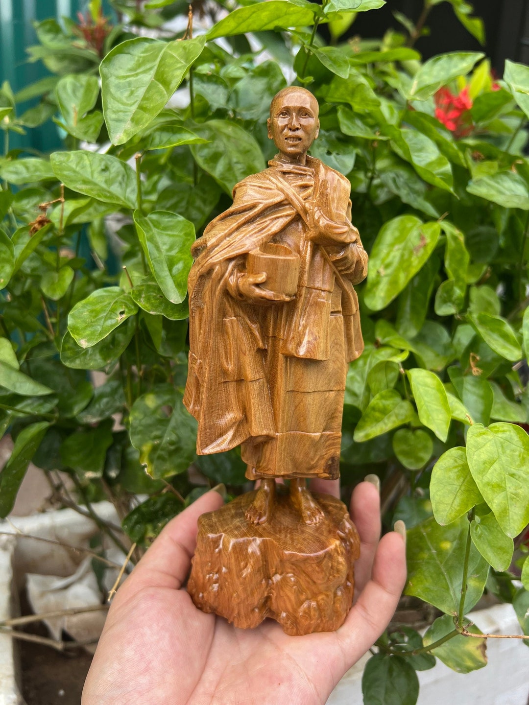 Cypress Wood Buddhist Statue, Thich Minh Tue, Peace & Prosperity - Etsy