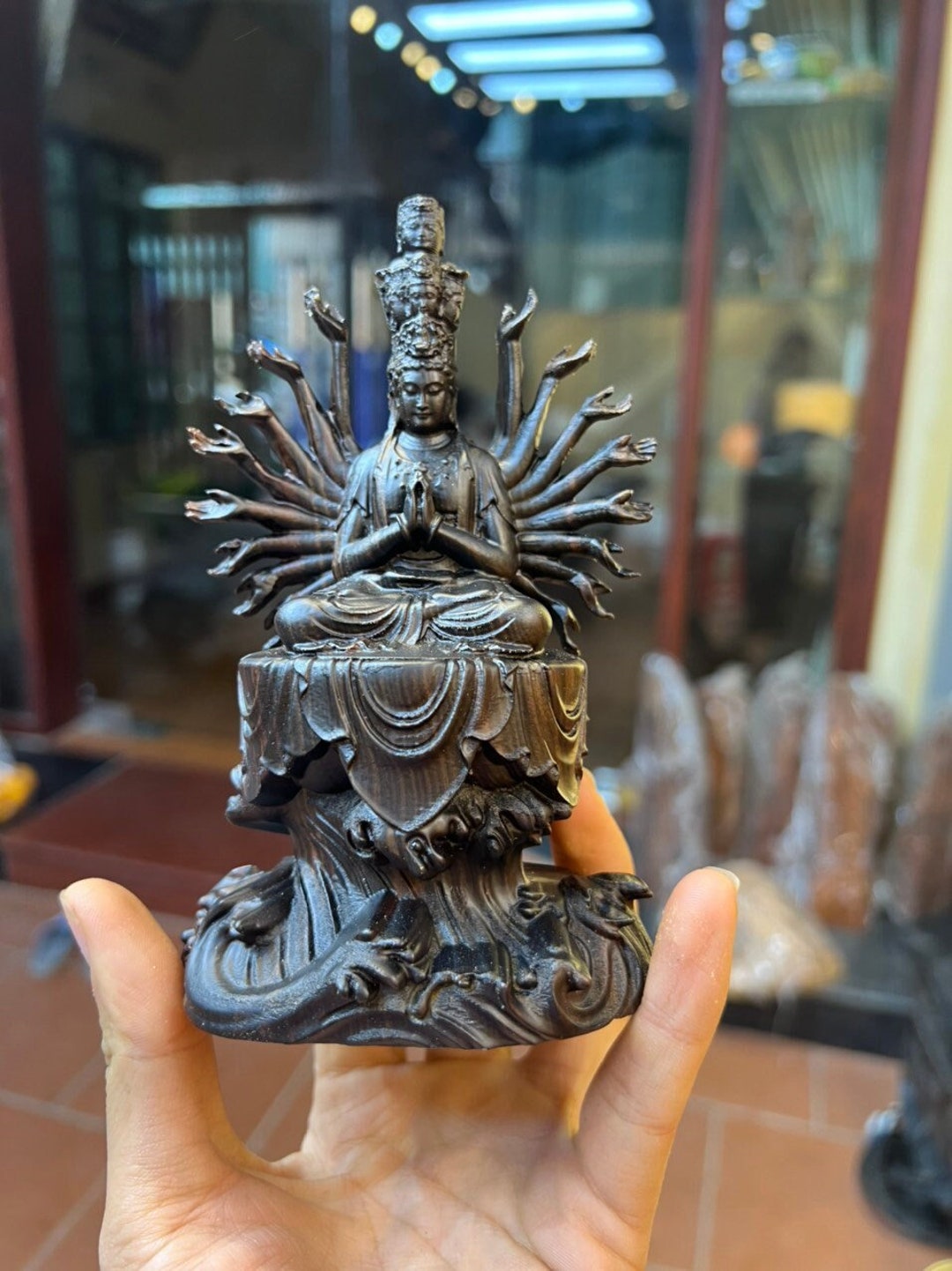Ebony Wood Kuan Yin Statue, Thousand Hand Bodhisattva, Feng Shui Decor ...
