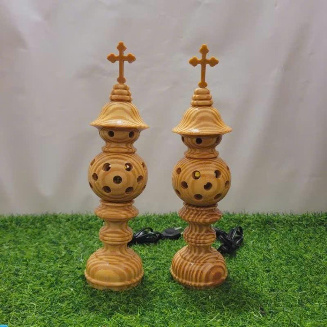 Wooden Catholic Electric Lamp • Oak Wood Prayer Light • Christian Altar ...