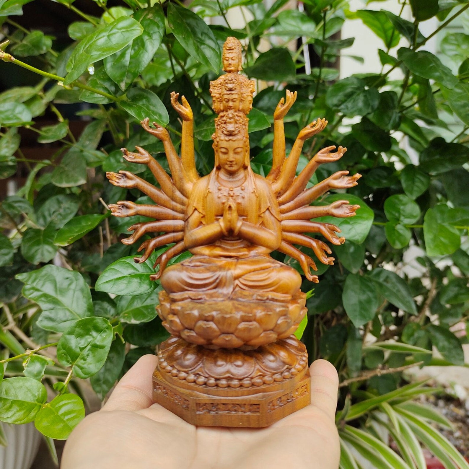 Cypress Wood Thousand Hand Kuan Yin Statue, Lotus Stand - Etsy