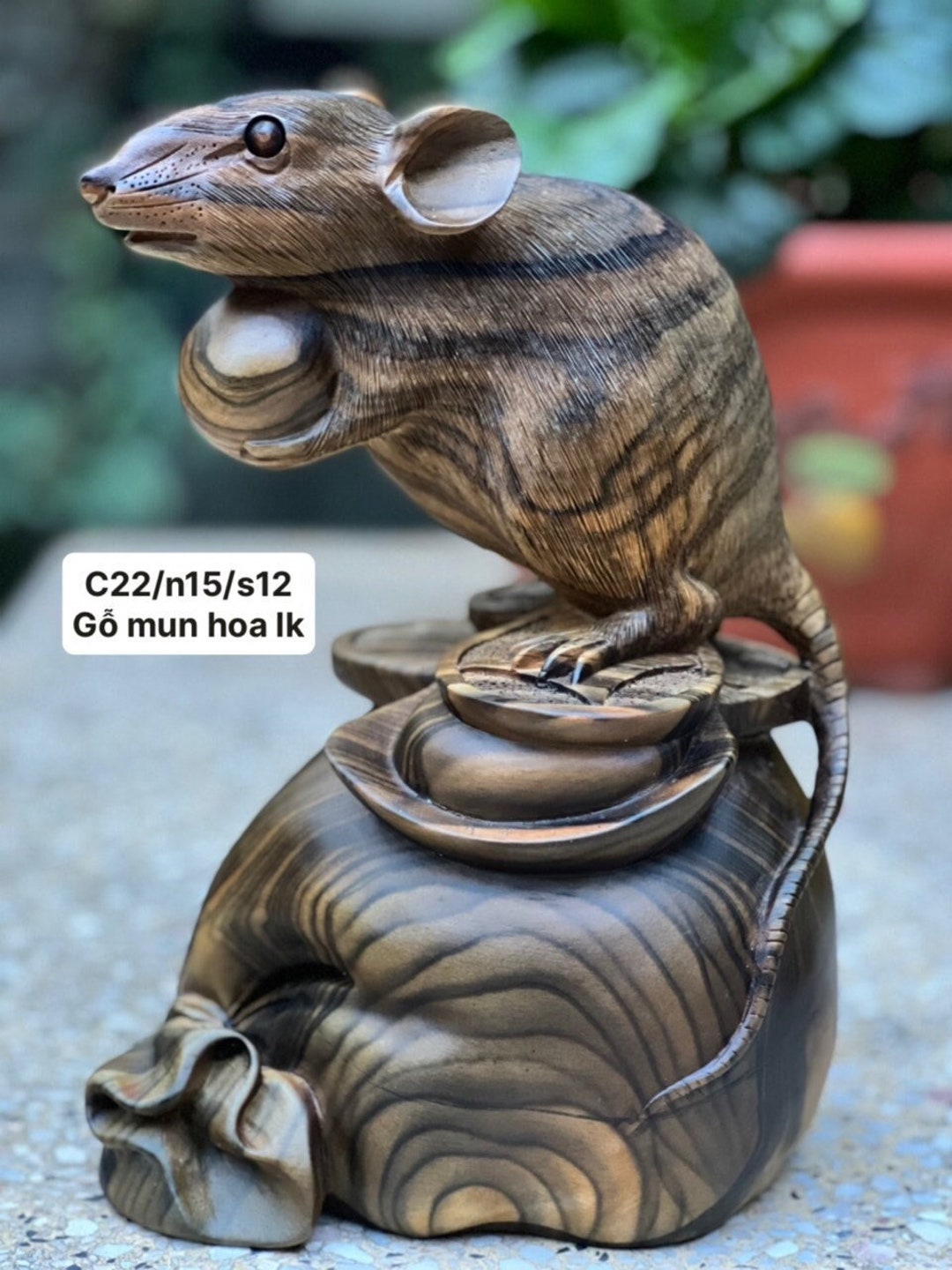 Wooden Mouse Sculpture Made by Ebony, Fengshui Wooden Mice, Miniature ...