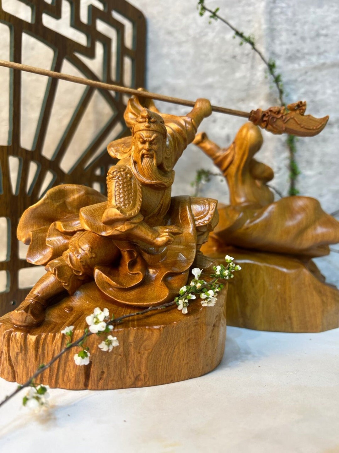 Chinese Wooden Zhuge Liang Statue, Guan Gong Guan Yu Statue, Hand ...