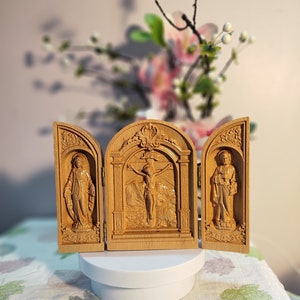 The Holy Family Figurine, Triptych of Jesus Virgin Mary and Saint Joseph Statue, Gift for ...
