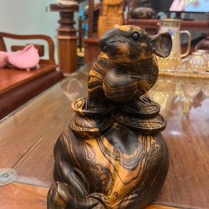 Wooden Mouse Sculpture Made by Ebony, Fengshui Wooden Mice, Miniature ...