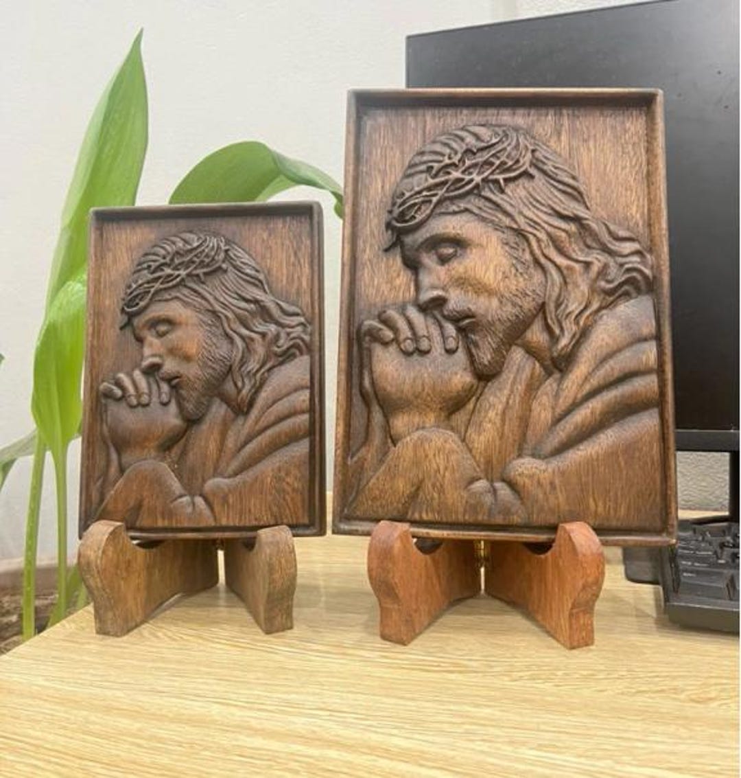 Wooden Jesus Wall Art Plaque, Hand-carved Christian Decor, Religious ...