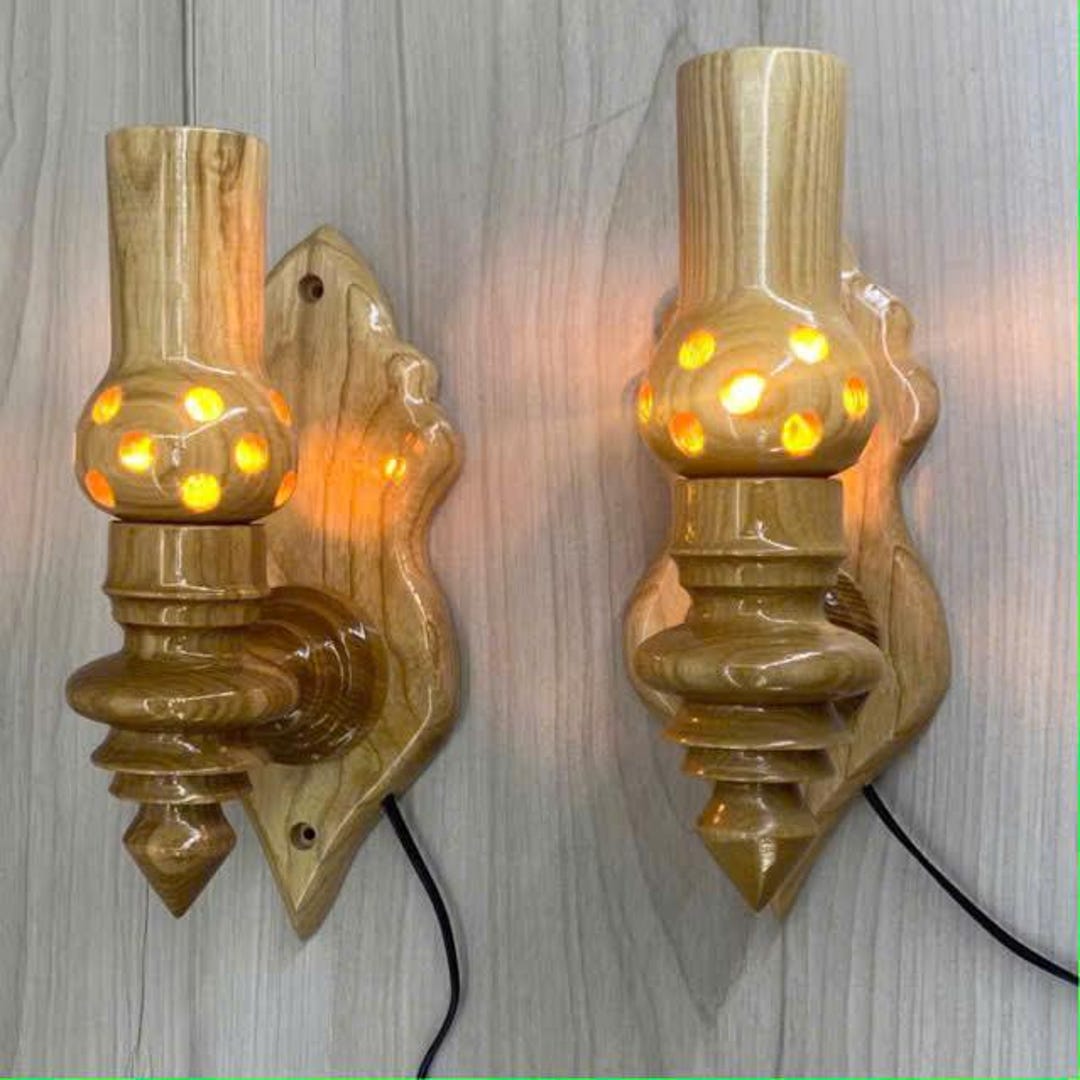 Wooden Catholic Electric Wall Lamp • Oak Wood Prayer Light • Christian ...