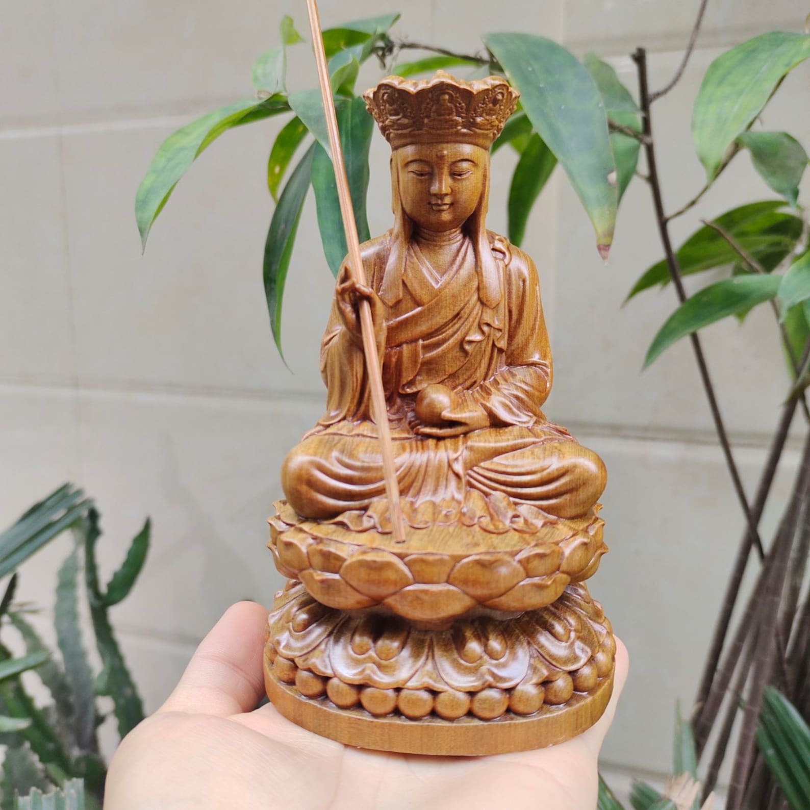 Wooden Ksitigarbha Bodhisattva Statue, Cypress Wood Carving, Feng Shui ...
