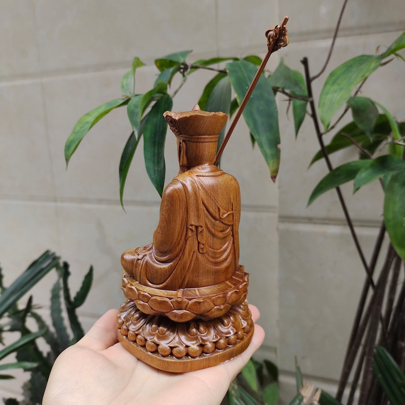 Wooden Ksitigarbha Bodhisattva Statue, Cypress Wood Carving, Feng Shui ...