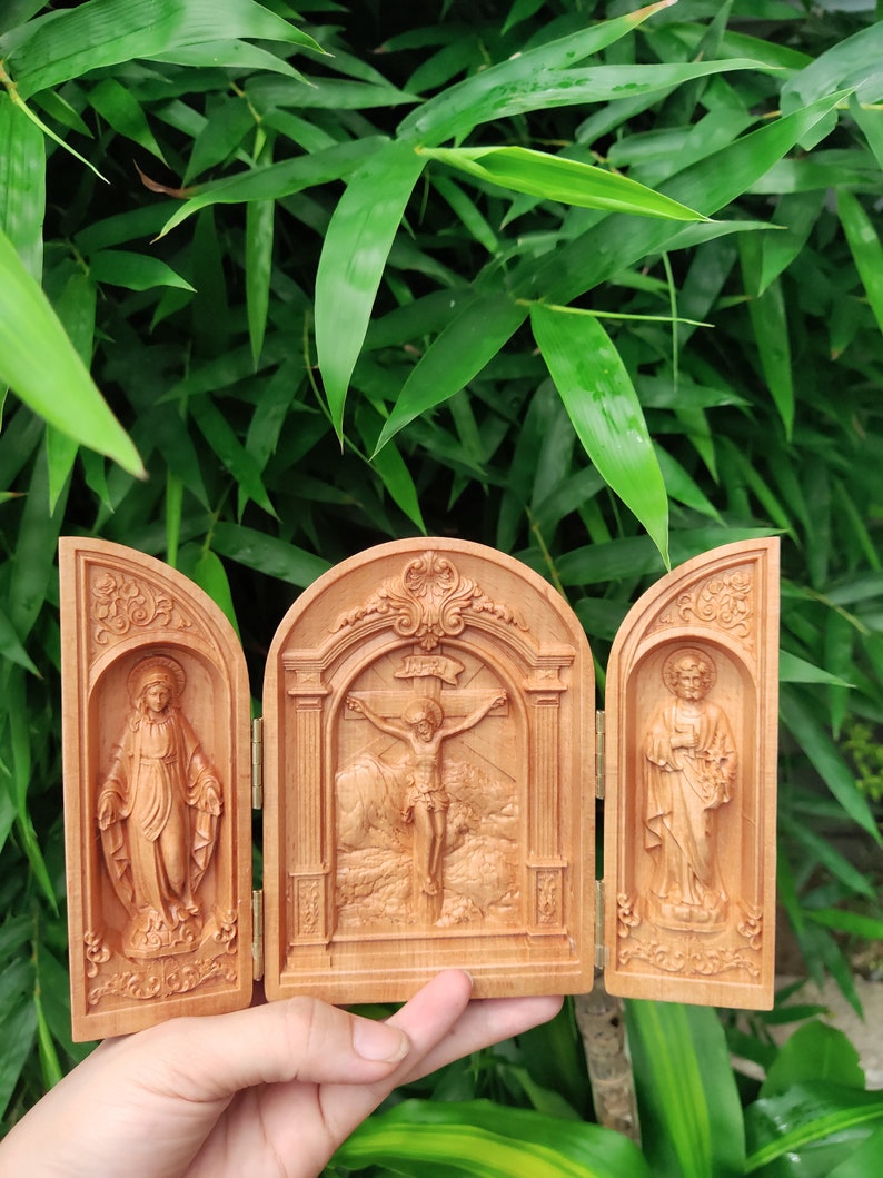 The Holy Family Figurine Triptych of Jesus Virgin Mary and - Etsy