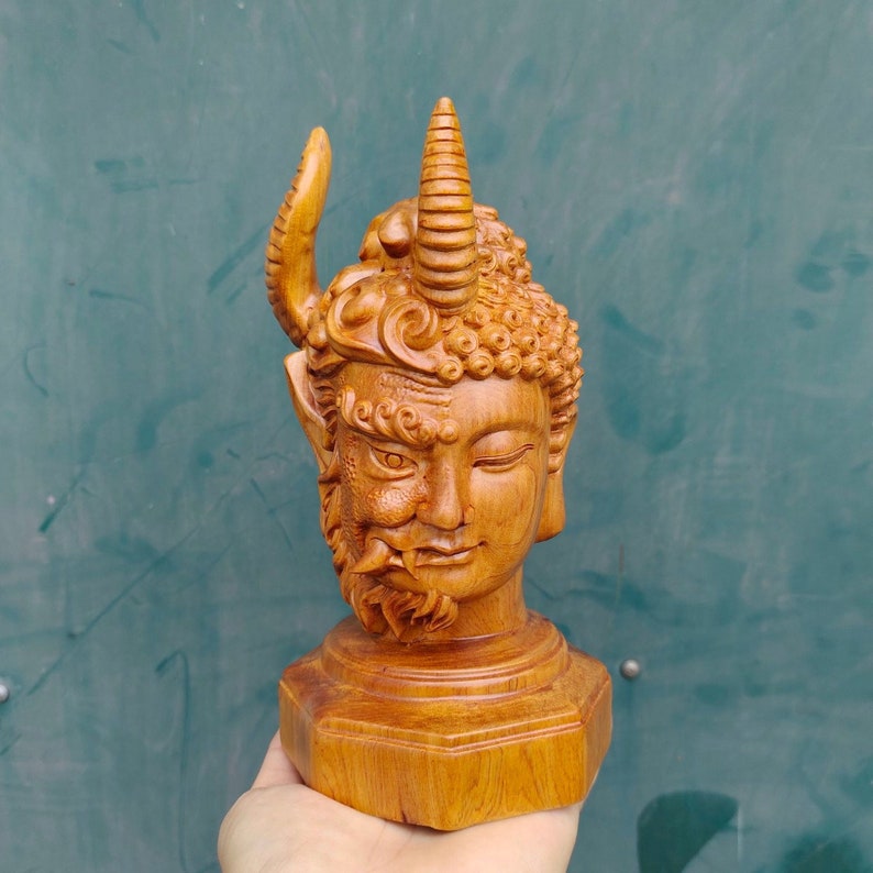 Half Good Half Evil Wooden Statue Head Good and Evil Face - Etsy