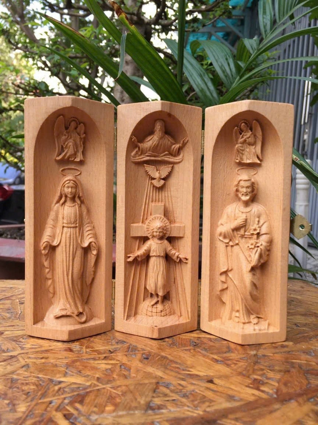 The Holy Family Figurine, Triptych of Jesus Virgin Mary and Saint Joseph Statue, Gift for ...