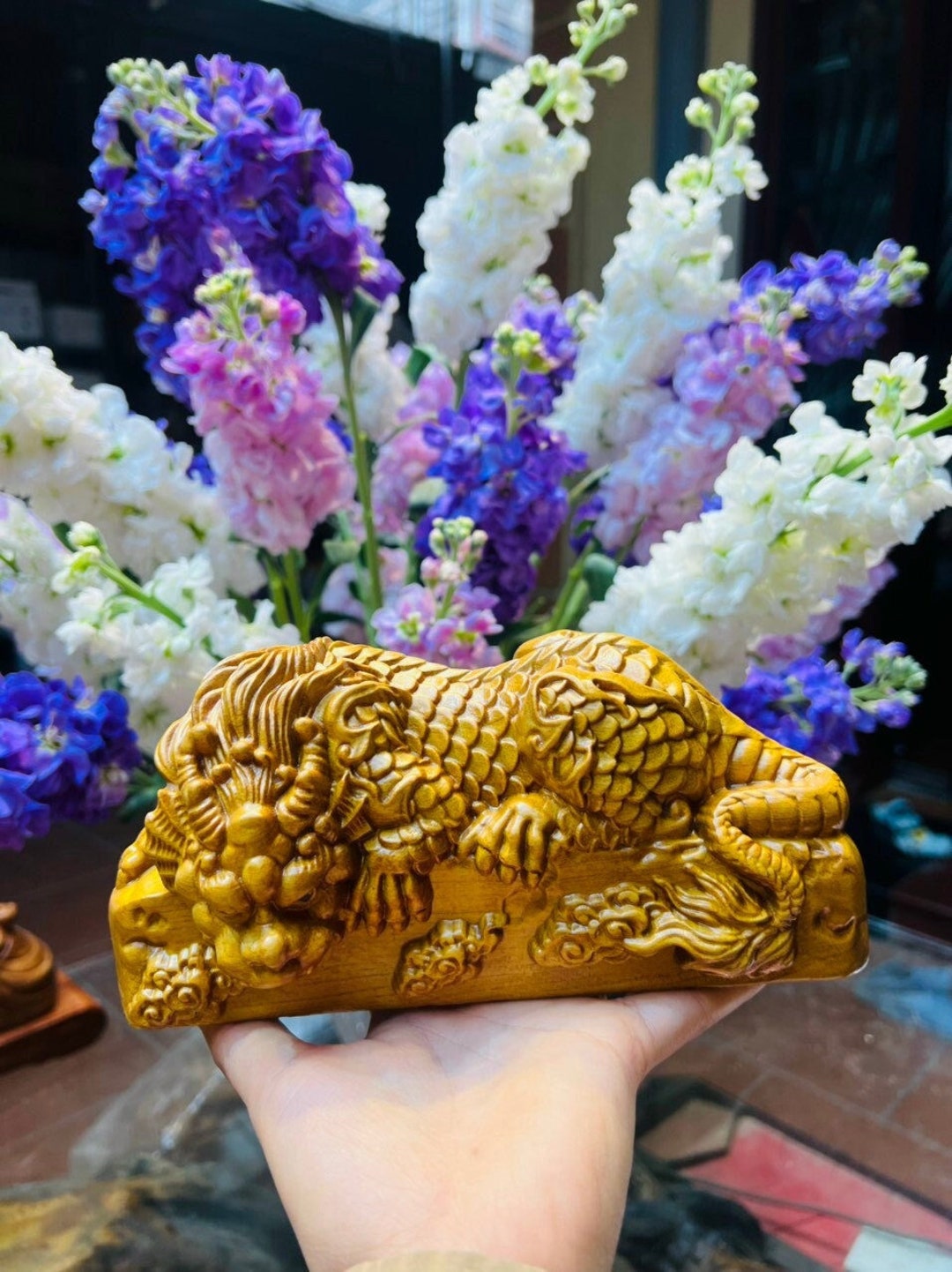 Wooden Dragon Statue, Solid Cypress Wood, Feng Shui Decor - Etsy