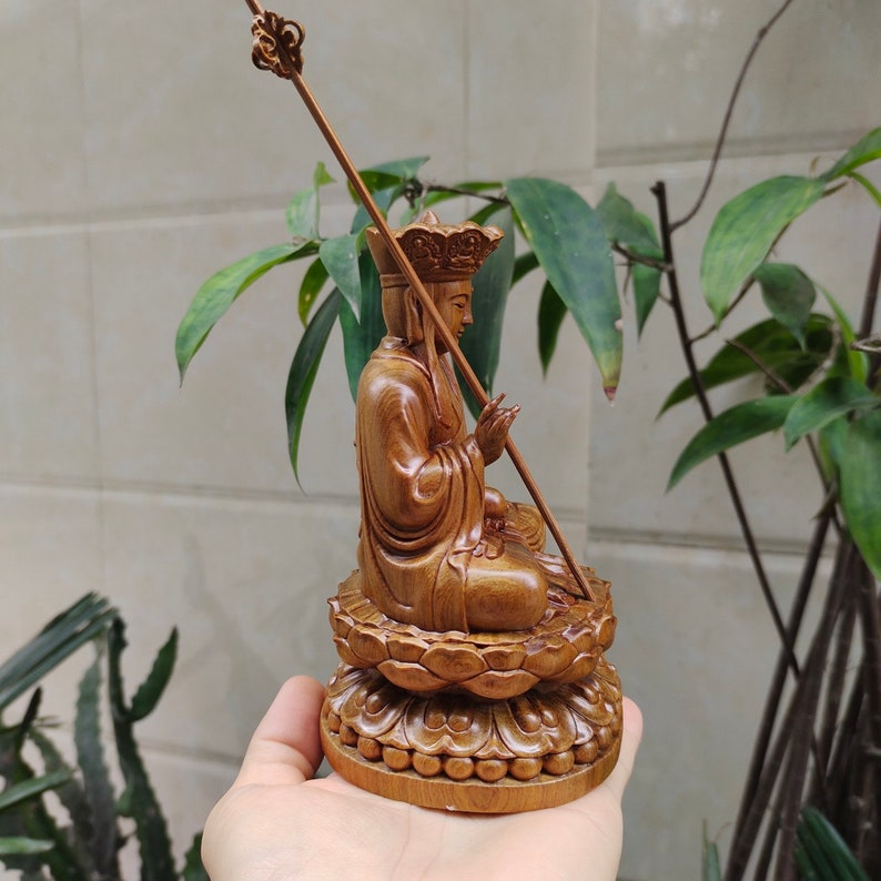 Wooden Ksitigarbha Bodhisattva Statue, Cypress Wood Carving, Feng Shui ...