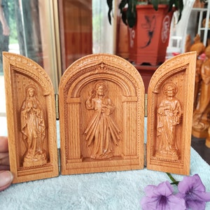 The Holy Family Figurine, Triptych of Jesus Virgin Mary and Saint Joseph Statue, Gift for ...