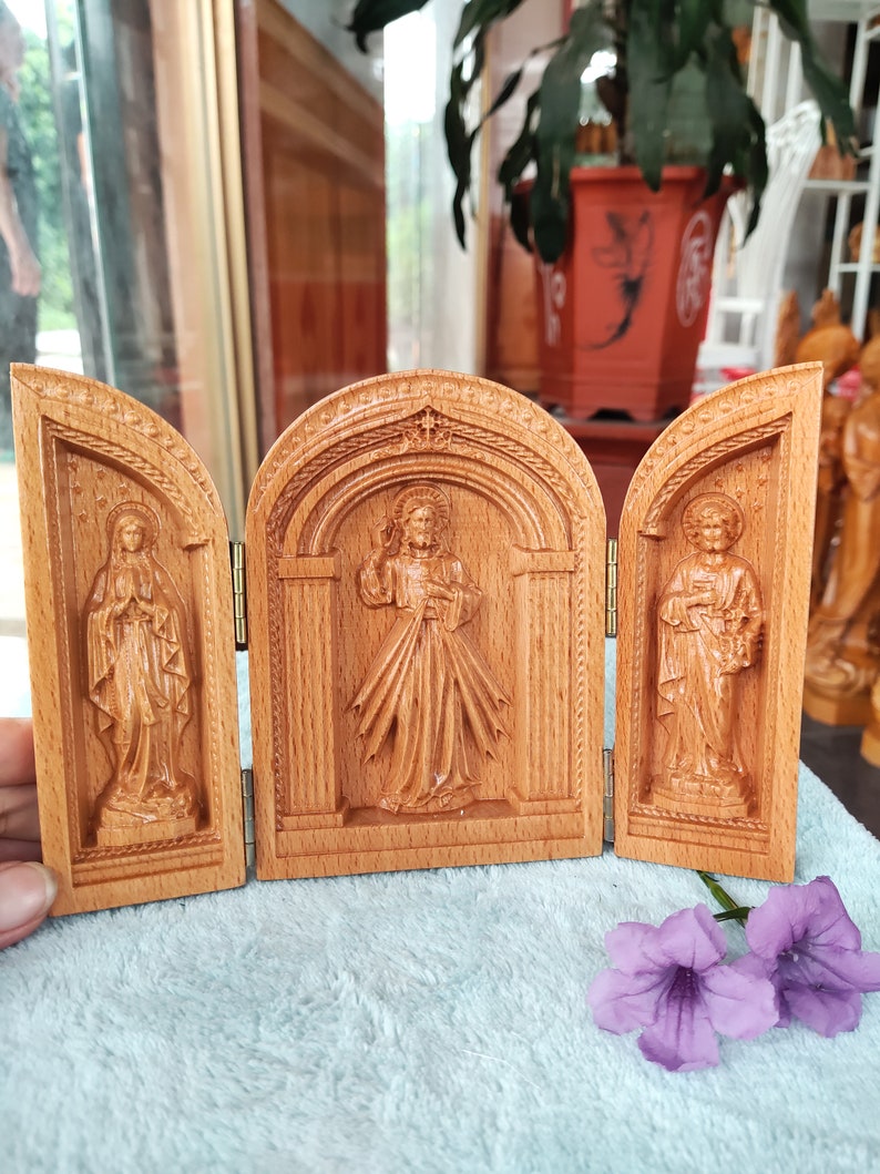 The Holy Family Figurine Triptych of Jesus Virgin Mary and - Etsy