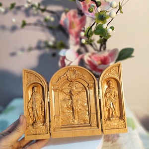 The Holy Family Figurine, Triptych of Jesus Virgin Mary and Saint Joseph Statue, Gift for ...