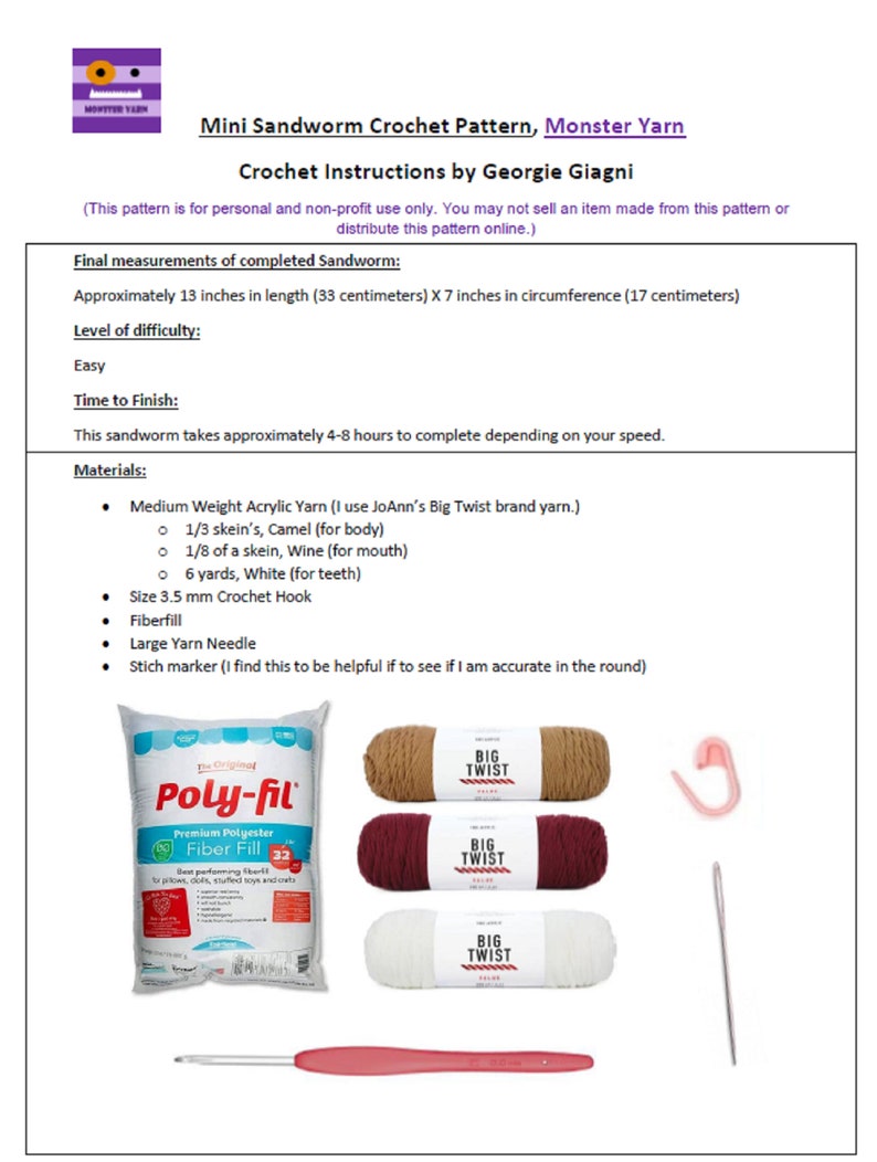 PDF of Modern Mini Dune Sandworm Instructions - Etsy