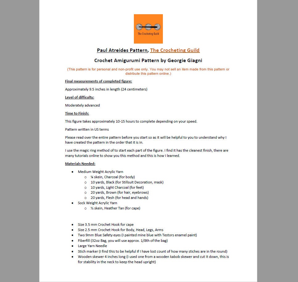 PDF of Paul Maud'dib Atreides Amigurumi Pattern - Etsy