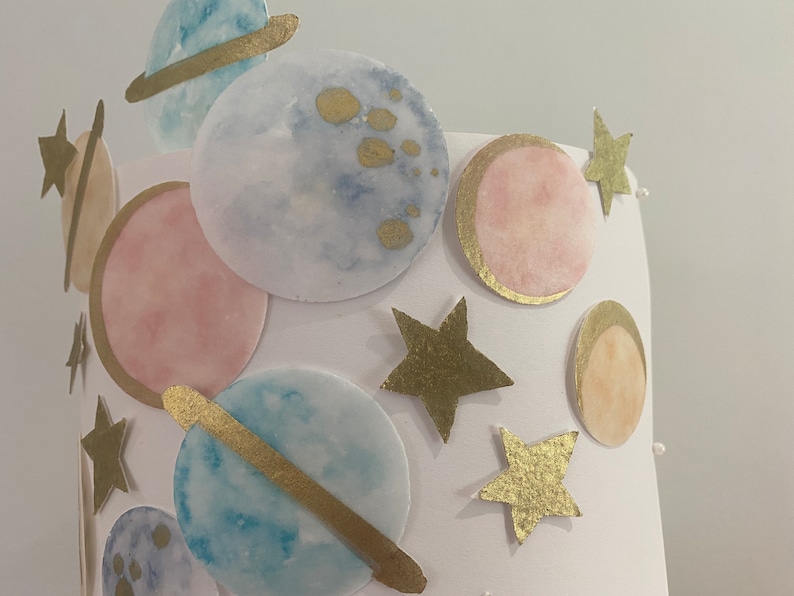 Edible Space Theme Planets and Stars Wafer Topper With Gold - Etsy