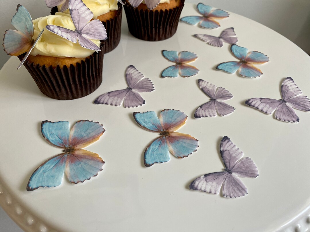 Pre-cut Blue and Purple Realistic Wafer Butterflies - Edible Cake ...