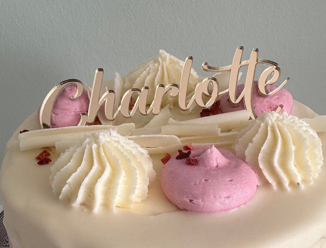 Personalised Gold Mirror Acrylic Cake Charm Custom Script Name Cake ...