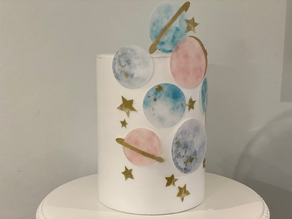 Edible Space Theme Planets and Stars Wafer Topper With Gold | Etsy