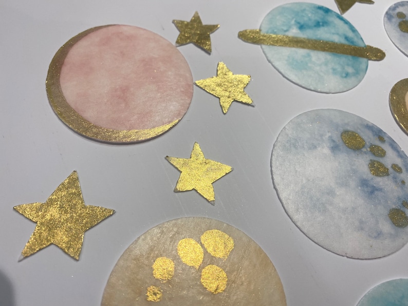 Edible Space Theme Planets and Stars Wafer Topper With Gold - Etsy