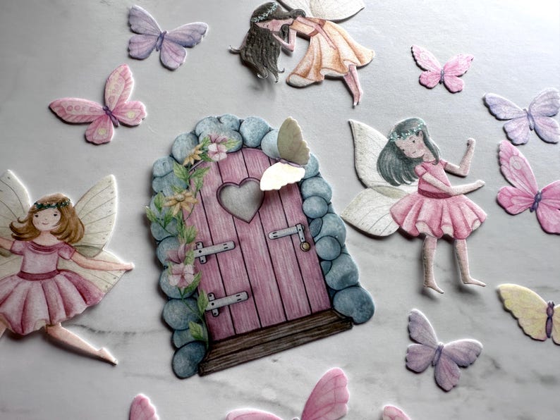 Edible Fairies With Fairy House Door and Butterflies Wafer Cake Topper ...