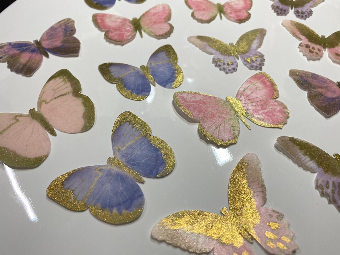 Edible Pre-cut Purple and Pink Wafer Butterflies With Gold Accents ...