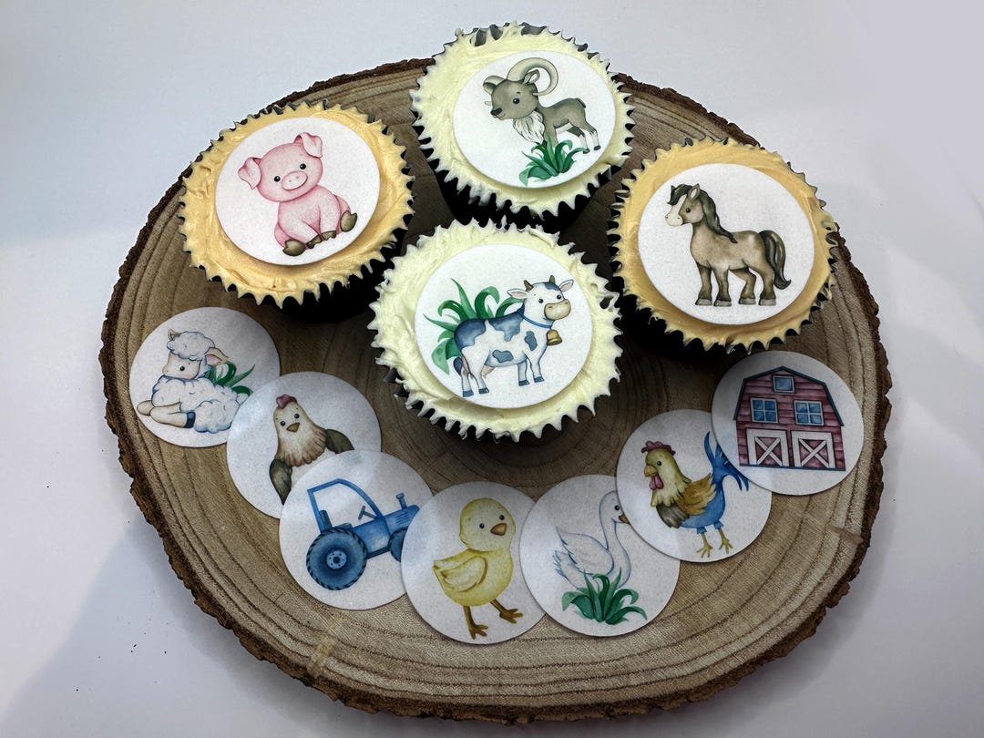 Edible Farm Animals Cupcake Topper Set. Birthday Cake Topper ...