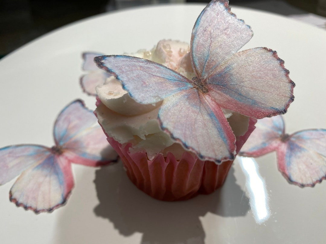 Pre-cut Edible Pink Wafer Butterflies - Edible Cake / Cupcake ...