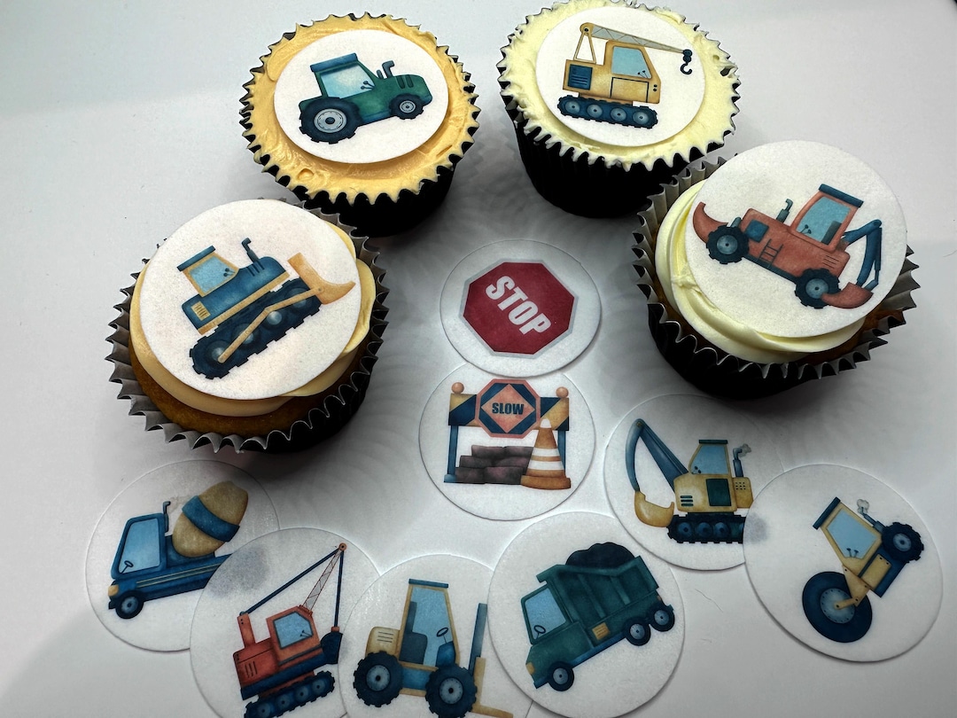 Edible Construction Vehicles Cupcake Topper Set. Birthday Cake Topper ...
