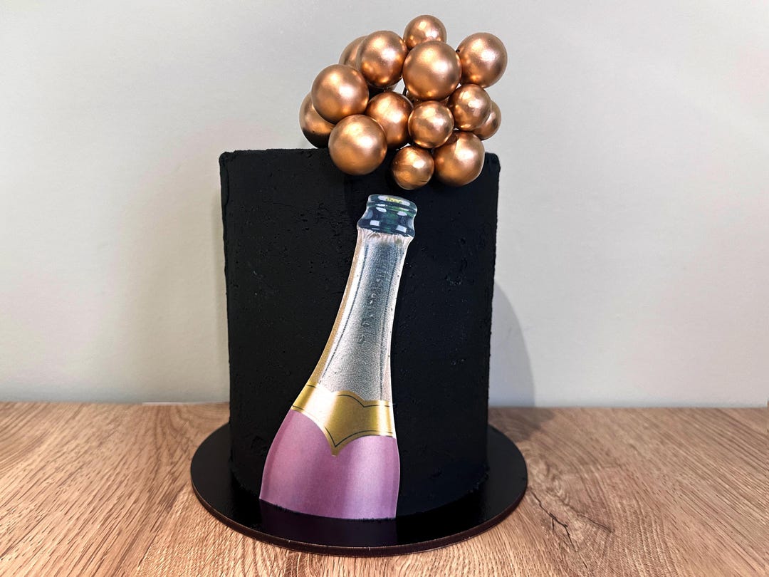 Pink Prosecco Bottle Cake Topper Edible Cake Decorations for Birthdays ...