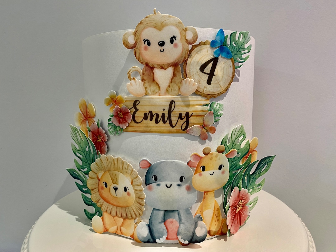 Personalized Jungle Animals Edible Wafer Cake Topper - Etsy