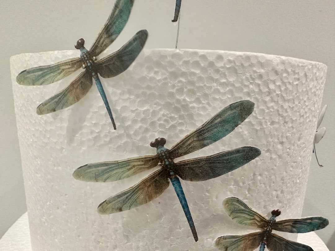 12 Pre-cut Wafer Dragonflies - Edible Cake / Cupcake Decorations for ...