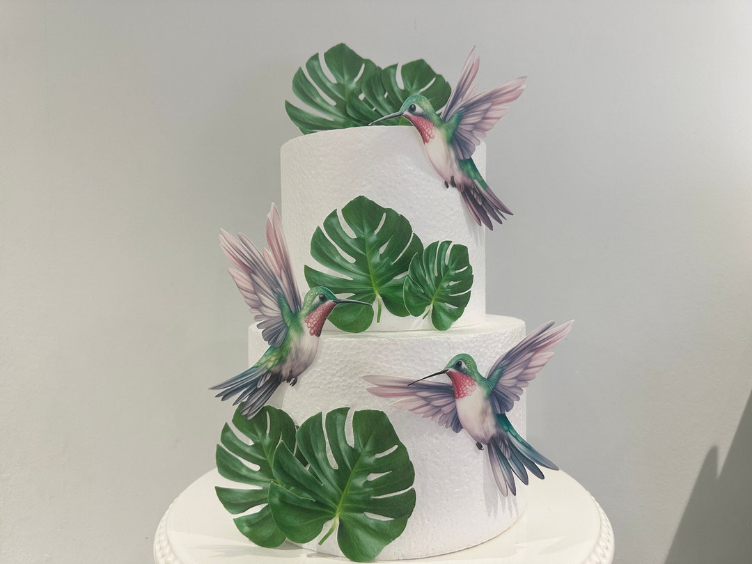 Hummingbird Cake Toppers: Edible Wafer Decorations, Tropical Theme (set ...