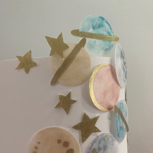 Edible Space Theme Planets and Stars Wafer Topper With Gold Accent ...
