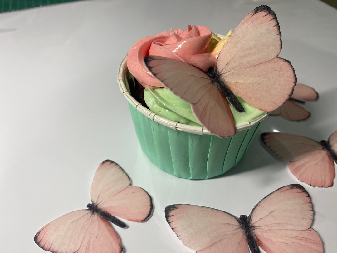 Pre-cut Edible Blush Pink Wafer Butterflies - Edible Cake / Cupcake ...