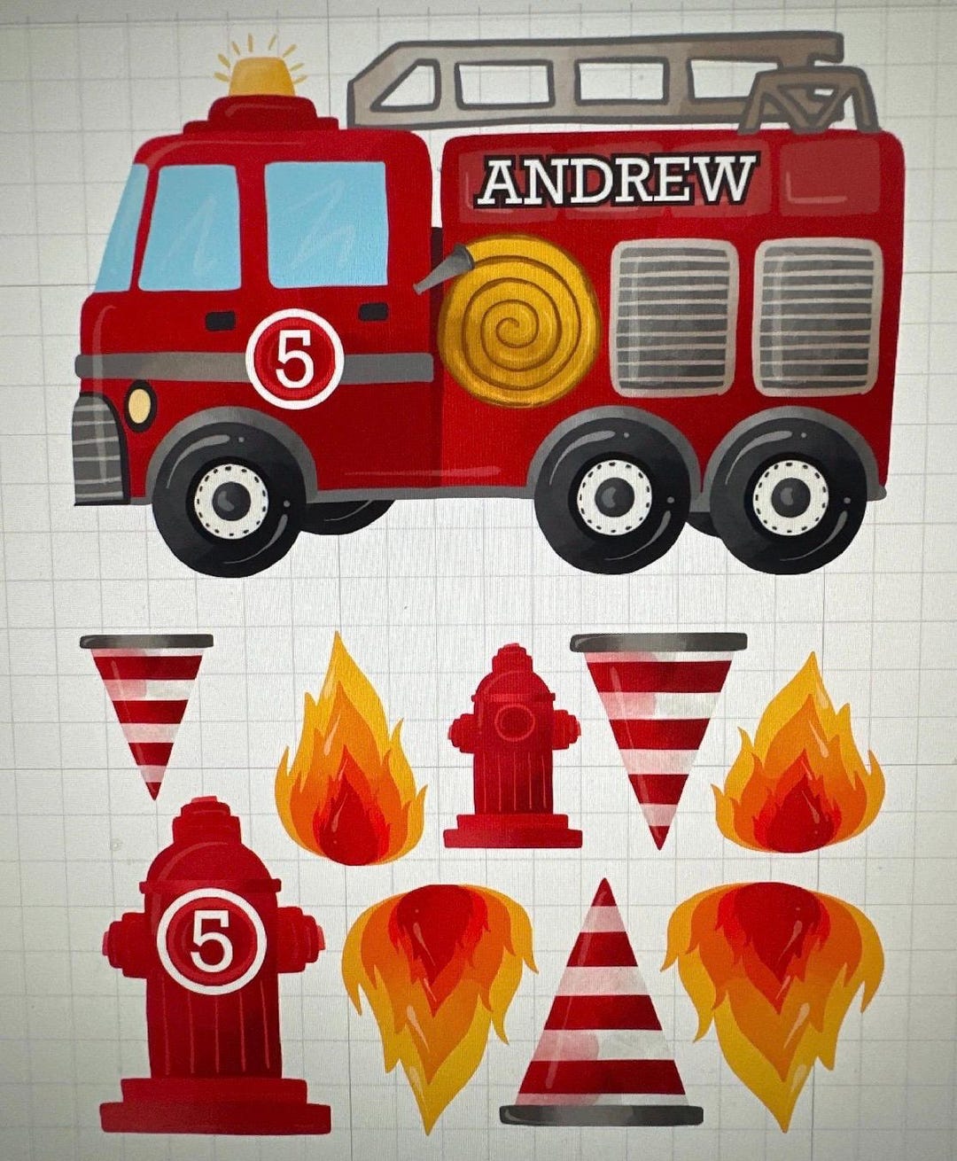 Personalised Fire Engine Pre Cut Edible Cake Topper Set Edible Cake ...