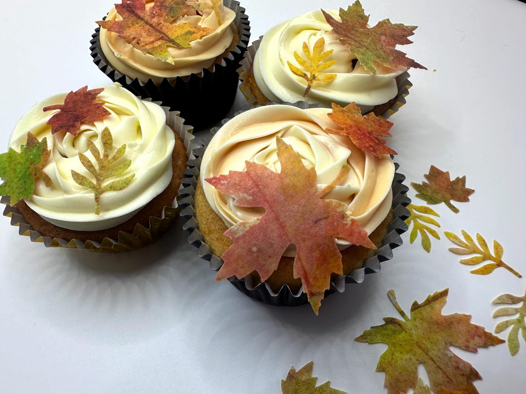 Edible Autumn Leaves Wafer Topper Cake and Cupcake Decorations Woodland ...