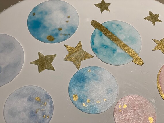 Edible Space Theme Planets and Stars Wafer Topper With Gold - Etsy