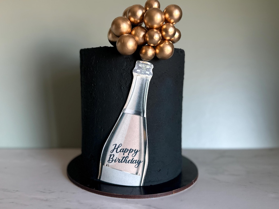 Personalised Prosecco Bottle Cake Wafer Cake Topper - Edible Cake ...