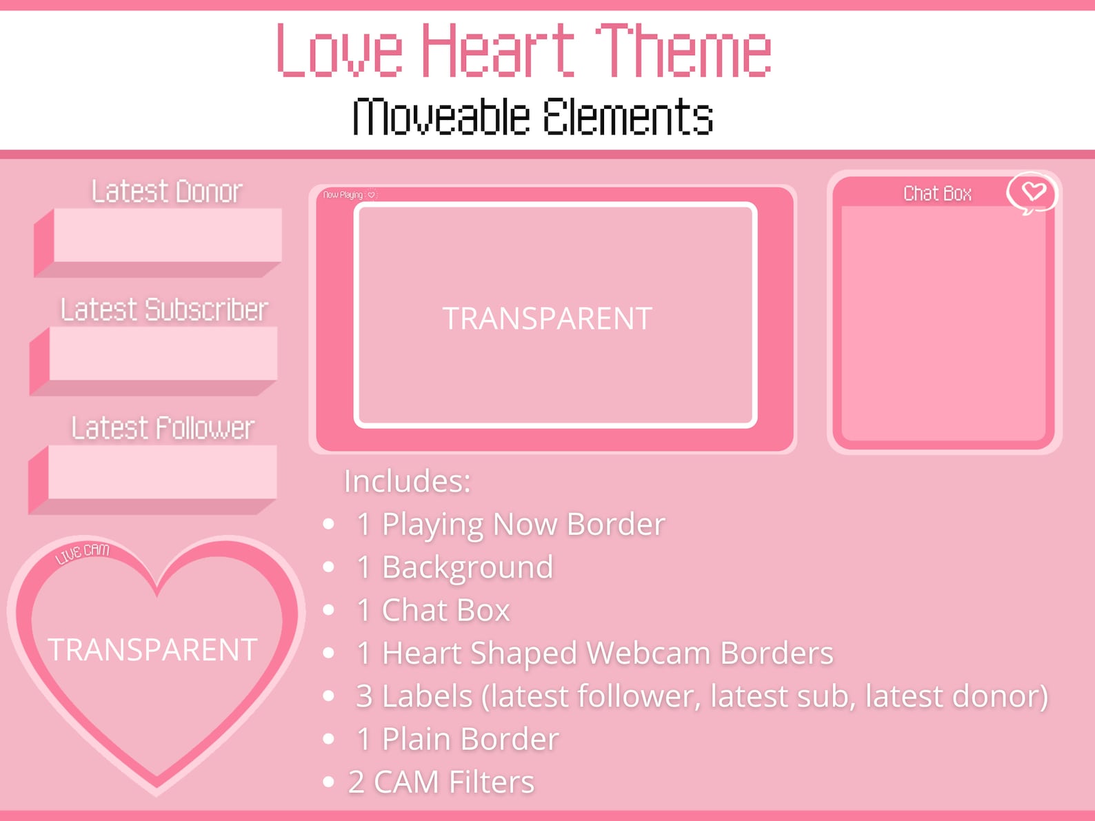 Love Heart Twitch Overlay Twitch Overlay Pink Twitch Theme - Etsy