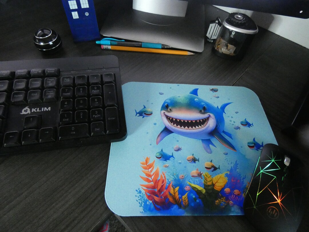 Baby Blue Smiling Shark Mousepad, Ocean-inspired Desk Accessory ...
