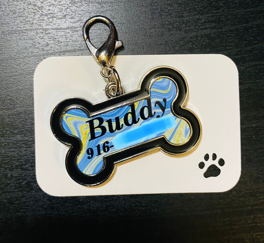 Beautiful Black Bone Shaped Dog ID Tag, Puppy Collar Charm, Canine Name ...